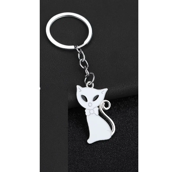 Nyckelring – Vit Katt – Söt Mini Charm Nyckelring – Kattbutiken Sweden